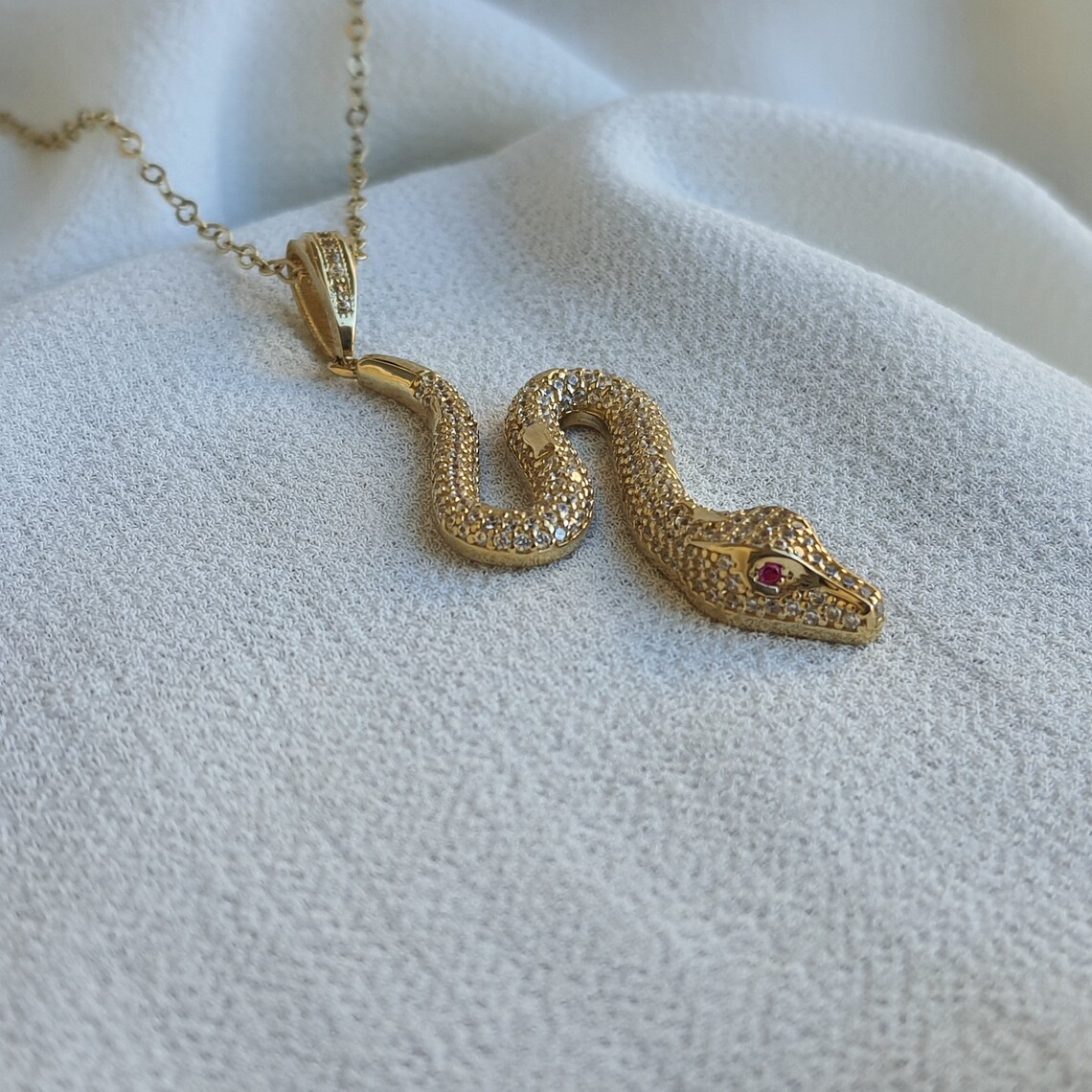 14k Solid Gold Snake Pendant Real Gold Dainty Necklace | Etsy