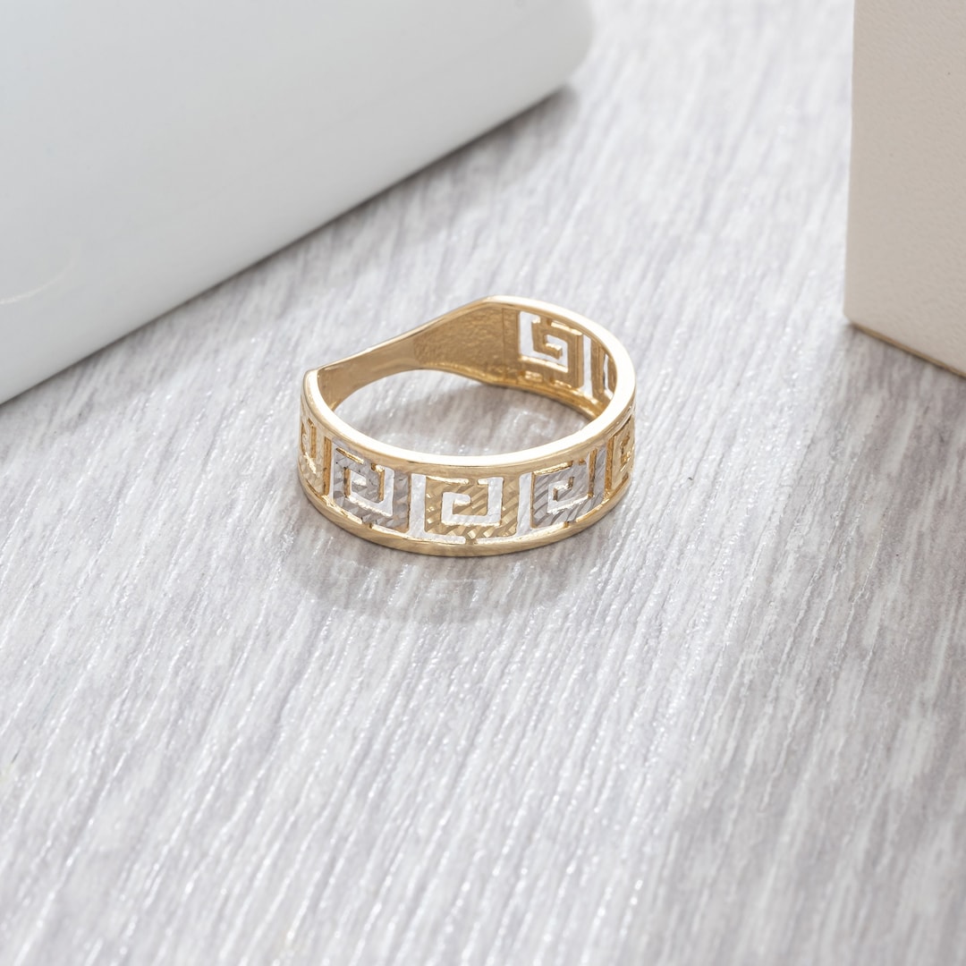 Celtic Signet Ring, Greek Key Jewelry in Two Tone Solid Gold ...