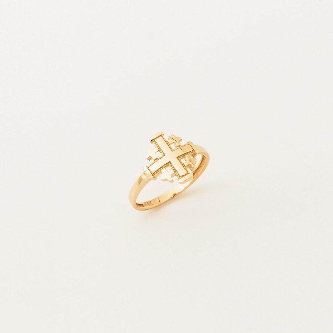 Cross Signet Ring, 14K Gold Religious Ring, Handmade Jewelry ...