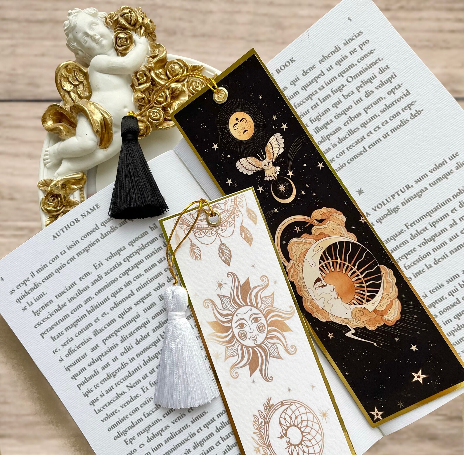 Double-sided Bookmarks Sun and Moon Bookmark Celestial | Etsy