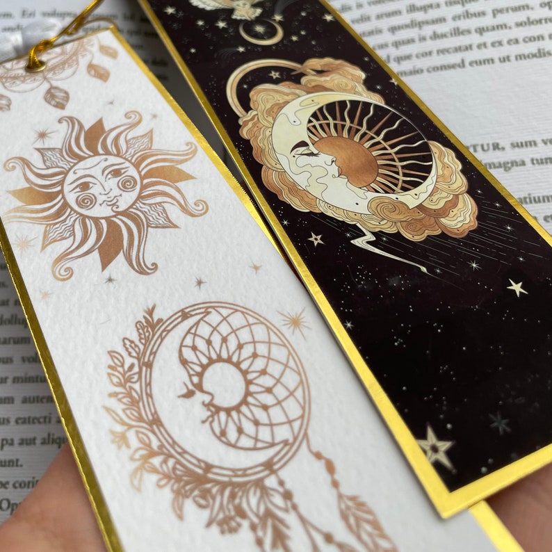 Double-sided Bookmarks Sun and Moon Bookmark Celestial Bookmark - Etsy