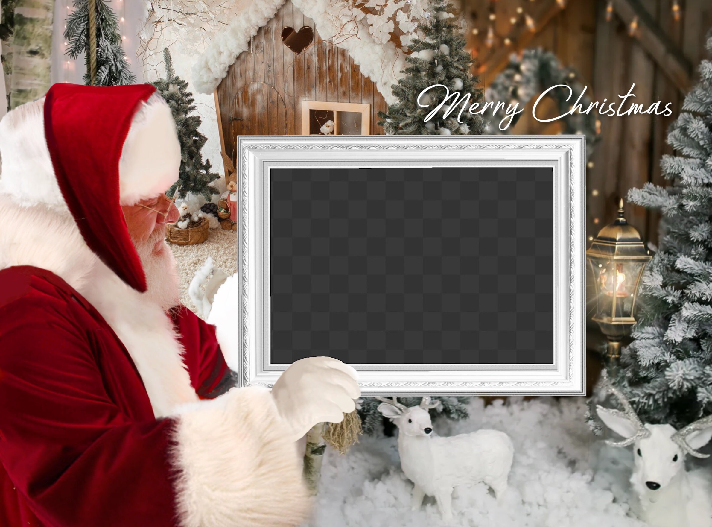 Santa Holding Frame Photo Overlay Winter Backdrop Christmas Frame ...