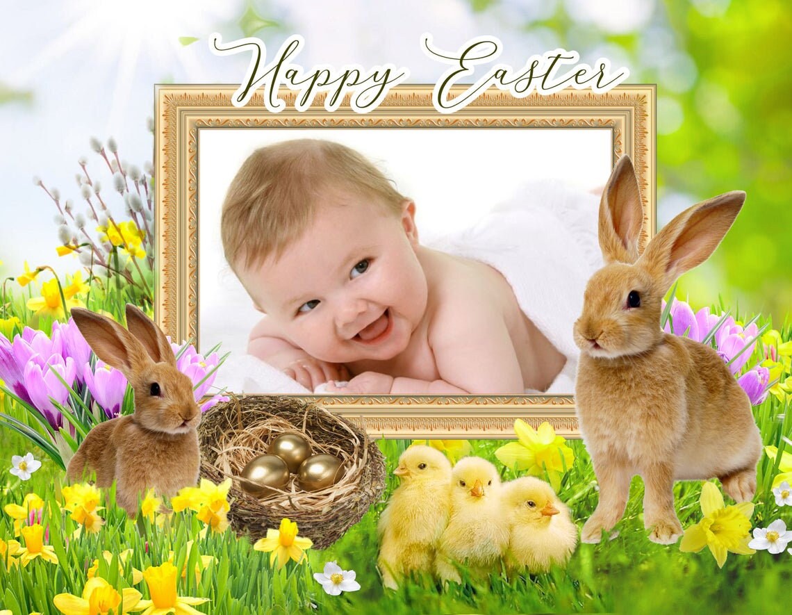 Easter backdrop for photoshop Easter bunny digital frame | Etsy