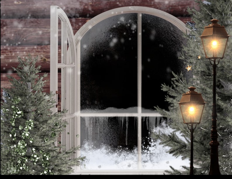 Window Frame Overlay Winter Backdrop New Year Overlay Digital - Etsy