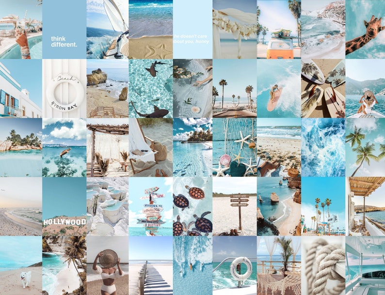 Coastal Dorm Collage Kit: 60 Piece Beachy Wall Art (digital Download ...