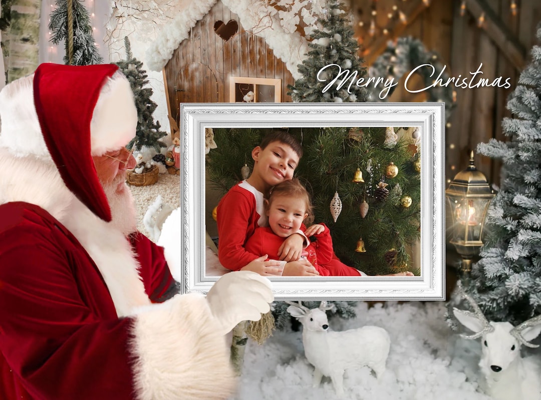 Santa Holding Frame Photo Overlay Winter Backdrop Christmas Frame ...
