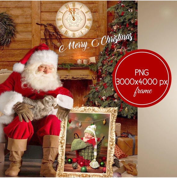 Santa holding frame digital Santa overlay | Etsy