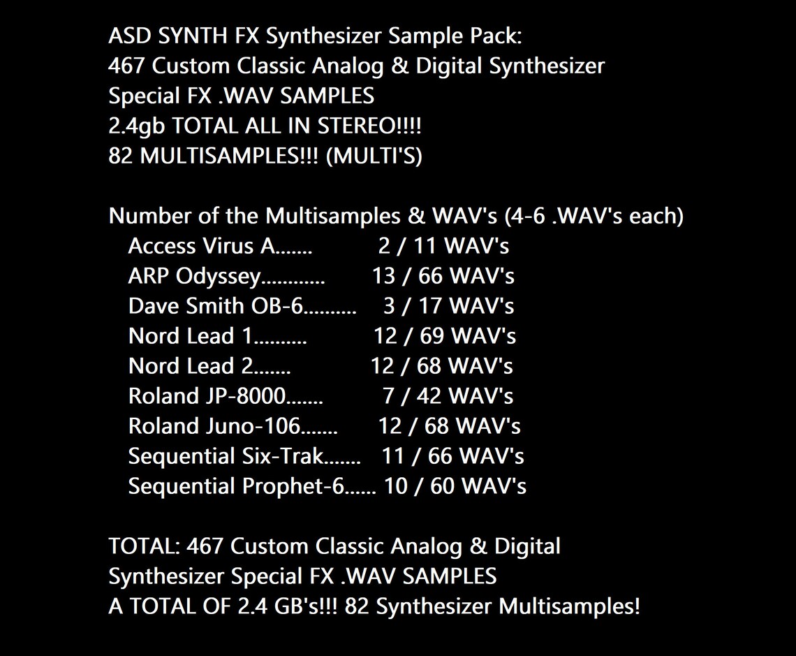 ASD Synth FX WAV Synthesizer Sample Pack - Etsy