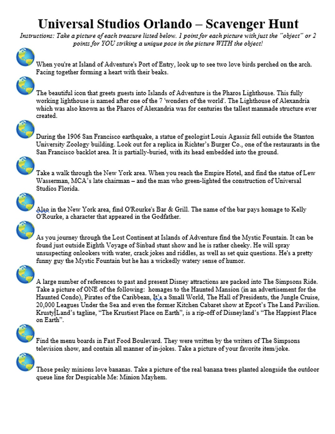 Universal Studios Orlando Scavenger Hunt, Family Trip Activity (digital ...