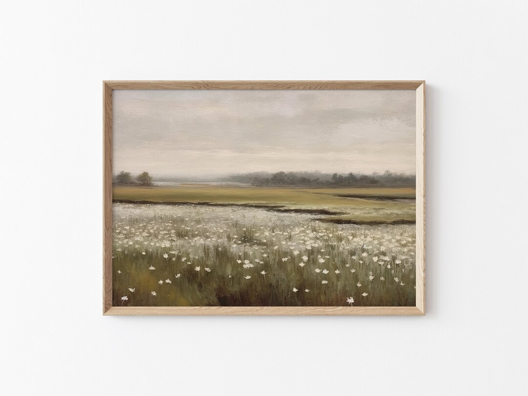 Printable Spring Meadow Field Painting, Vintage Meadow Print, Spring ...
