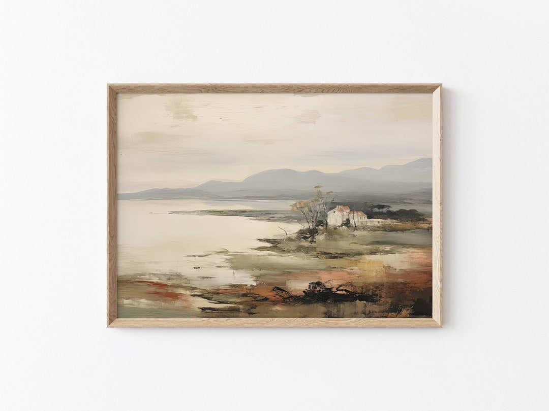 Printable Vintage Textured Coastal Painting, Vintage Neutral Landscape ...