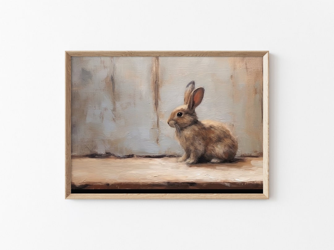Printable Vintage Rabbit Print, Rustic Vintage Rabbit Print, Neutral ...