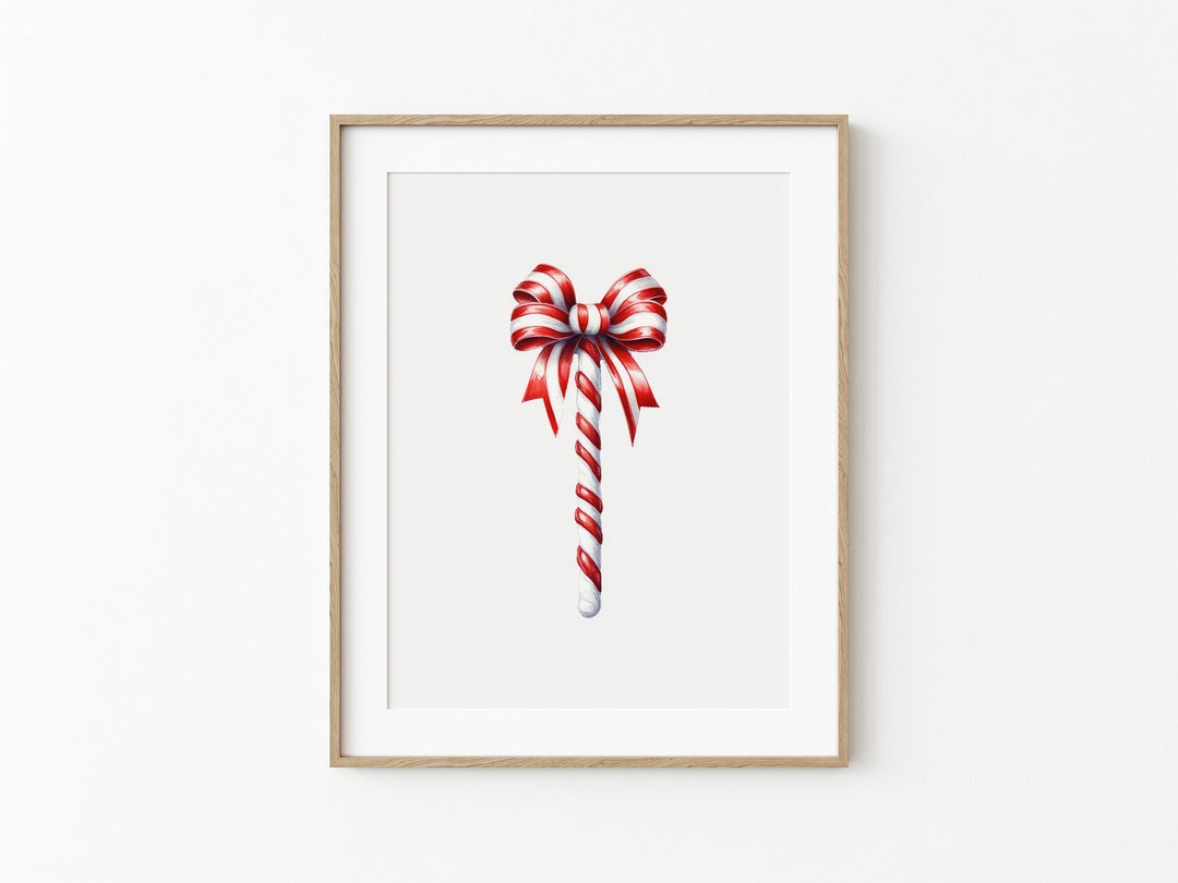 Minimal Christmas Candy Bow Cane Print, Christmas Printable Wall Decor ...