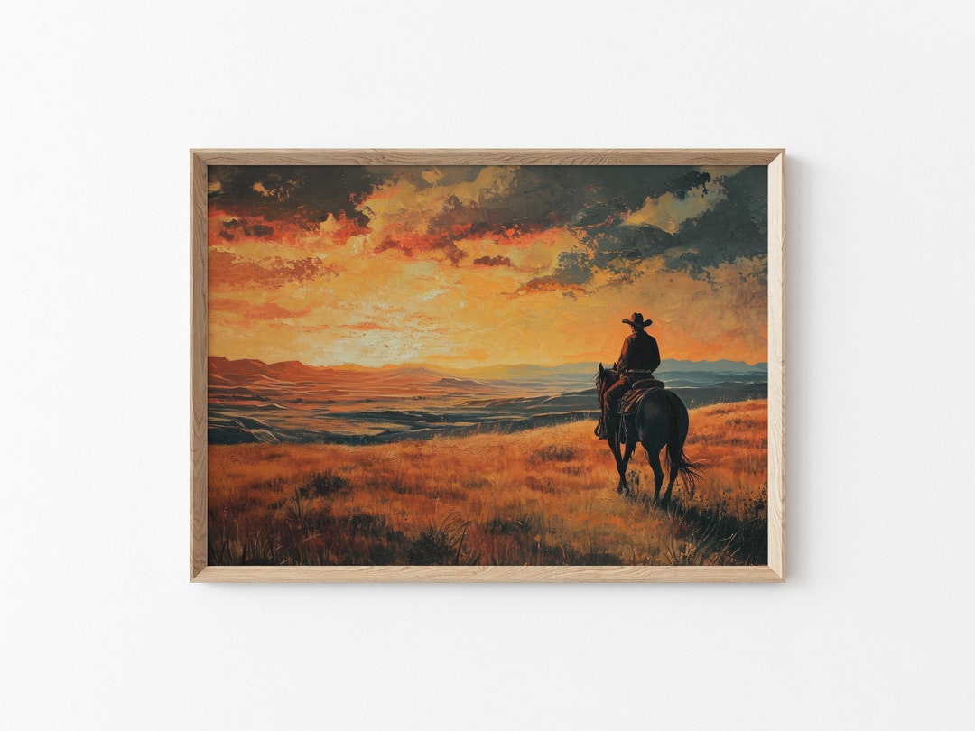 Western Cowboy Rustic Wall Printable Painting, American Scenery Wall ...