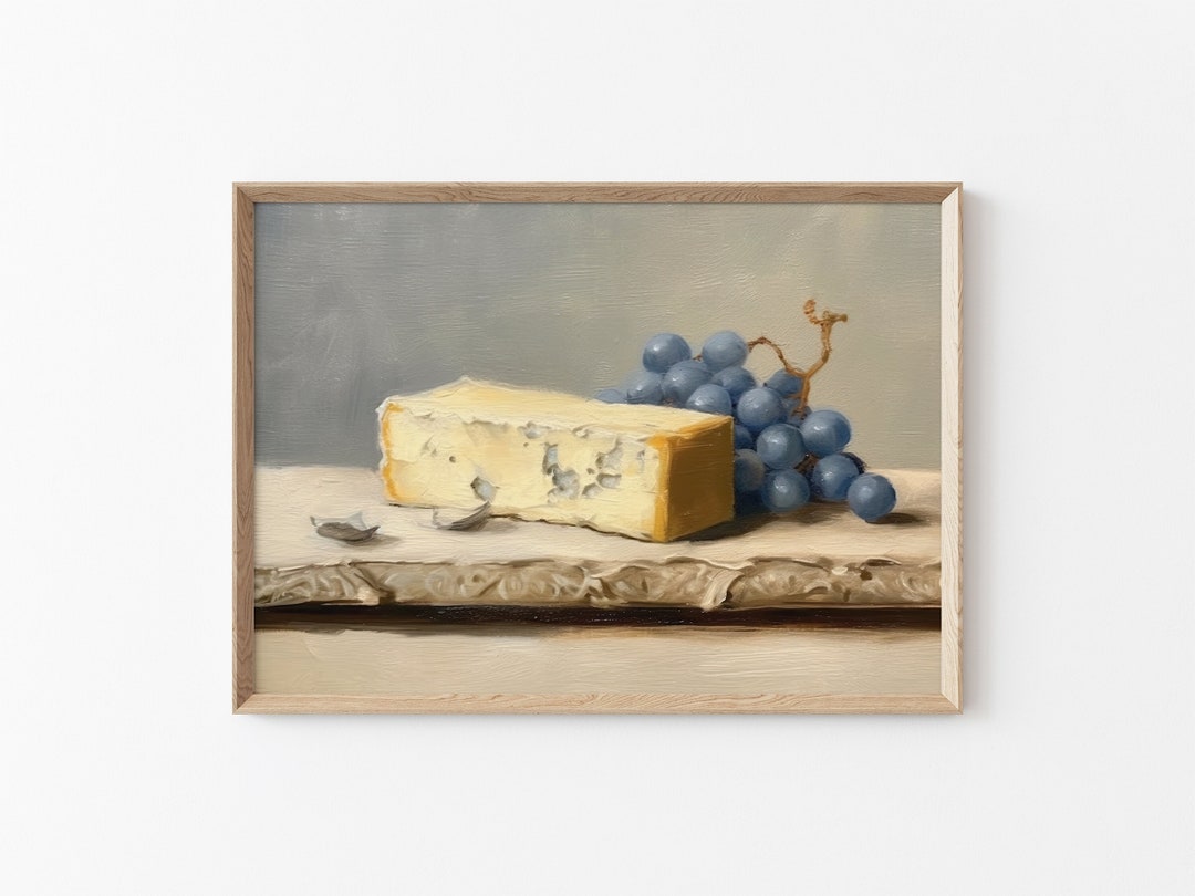 Printable Vintage Cheese Painting, Grape and Cheese Still Art Painting ...