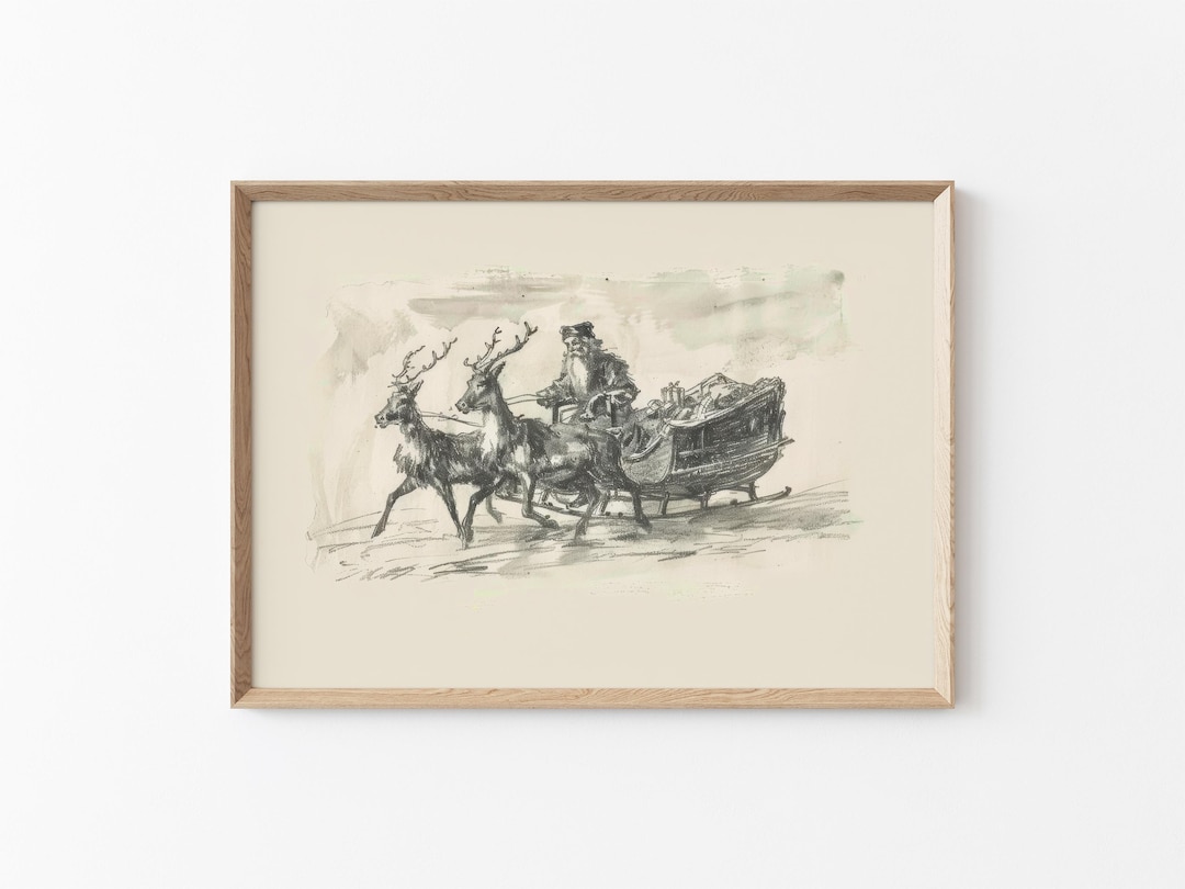 Santa Claus Charcoal Sketch Digital Print | Minimalist Christmas ...