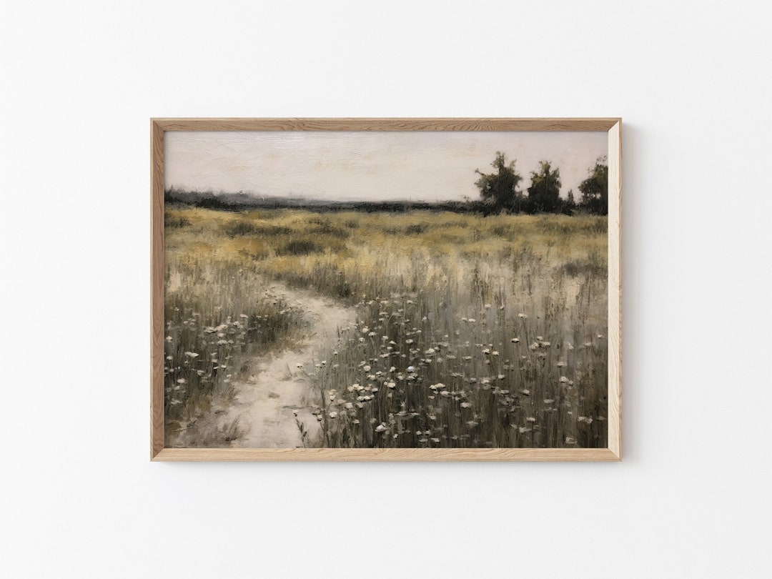 Printable Meadow Painting, Vintage Meadow Landscape Painting ...