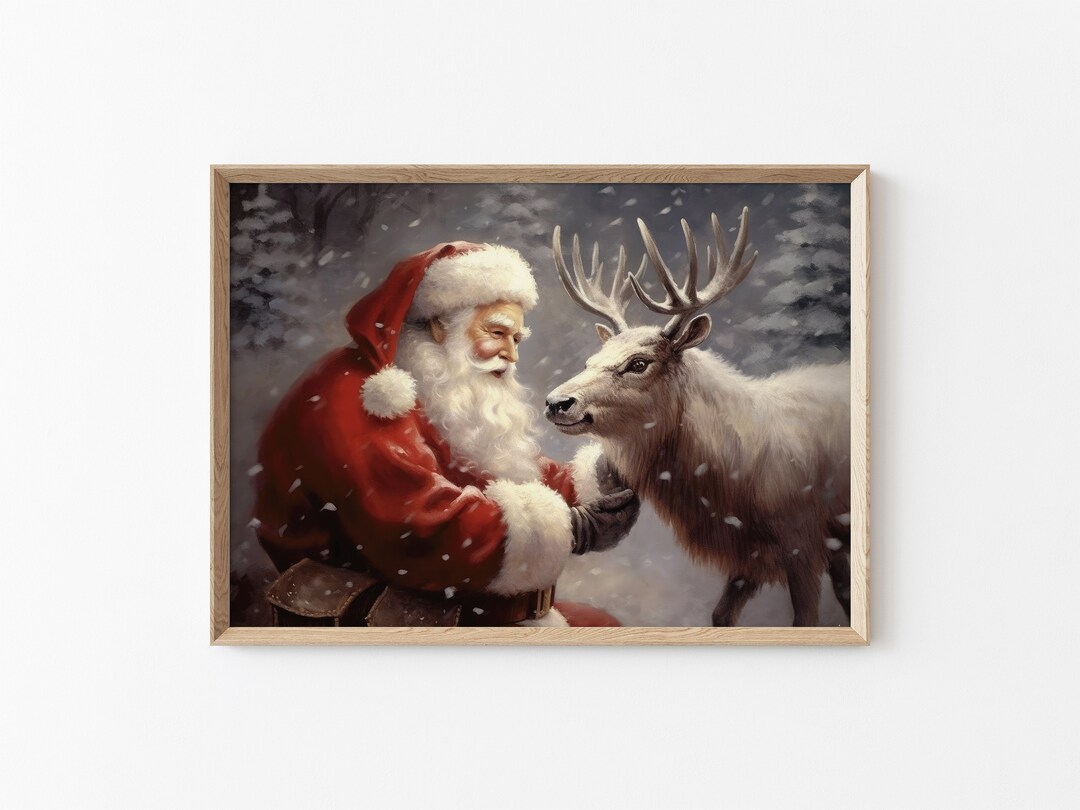 Santa and Reindeer Print, Santa Clause Printable, Noel Printable Wall ...