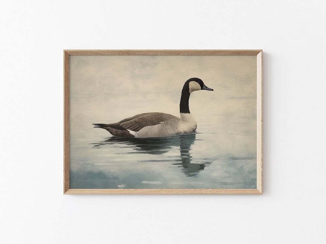 Printable Vintage Canada Goose Painting, Lake House Wall Decor, Vintage ...