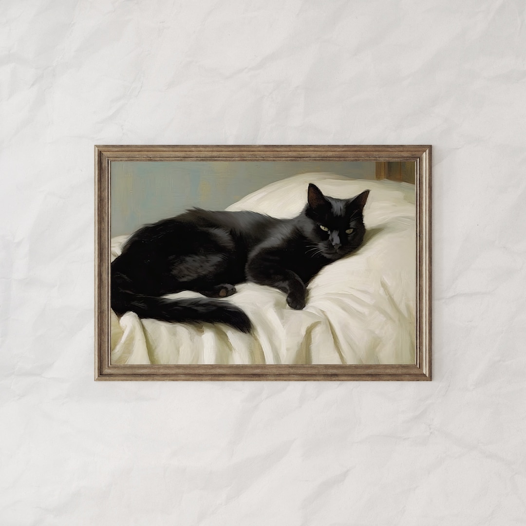 Printable Vintage Black Cat Painting Black Cat Vintage Print - Etsy