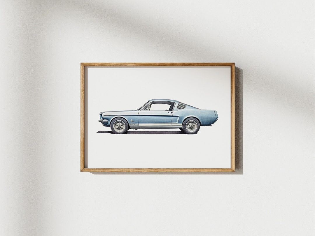 Ford Mustang Sport Car Print, Vintage Car Wall Art, Nursery Room Decor ...