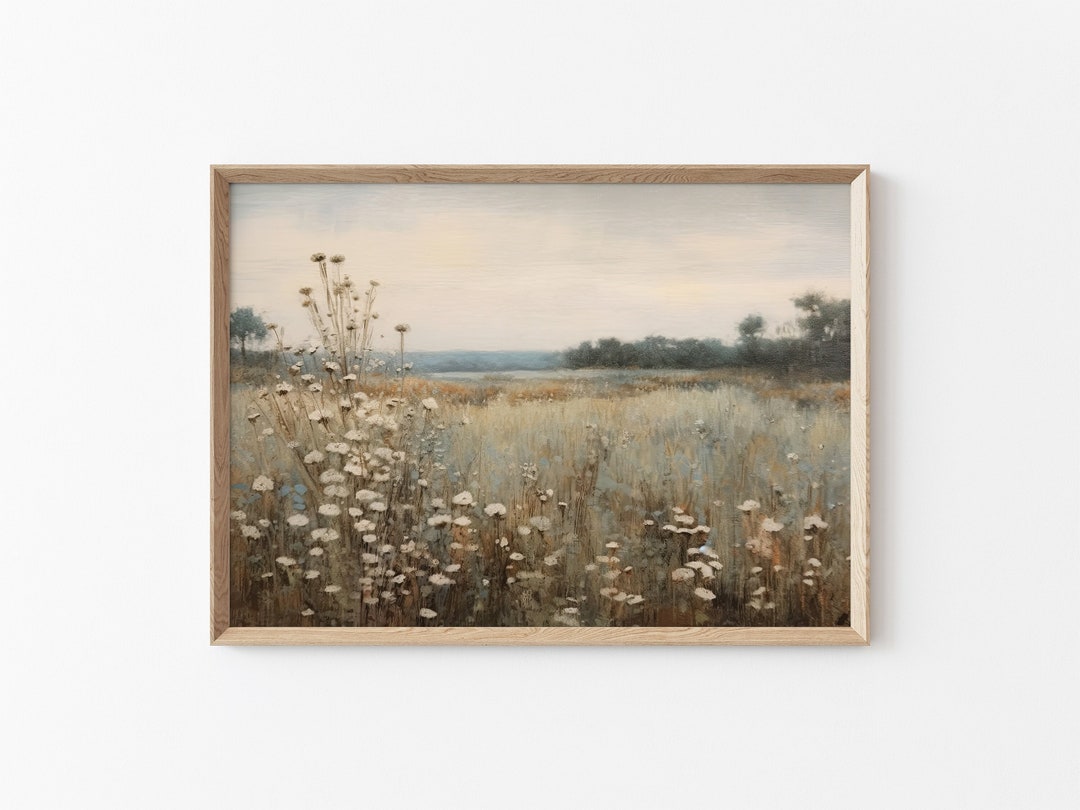 Printable Neutral Wildflower Field Painting, Vintage Flower Print ...
