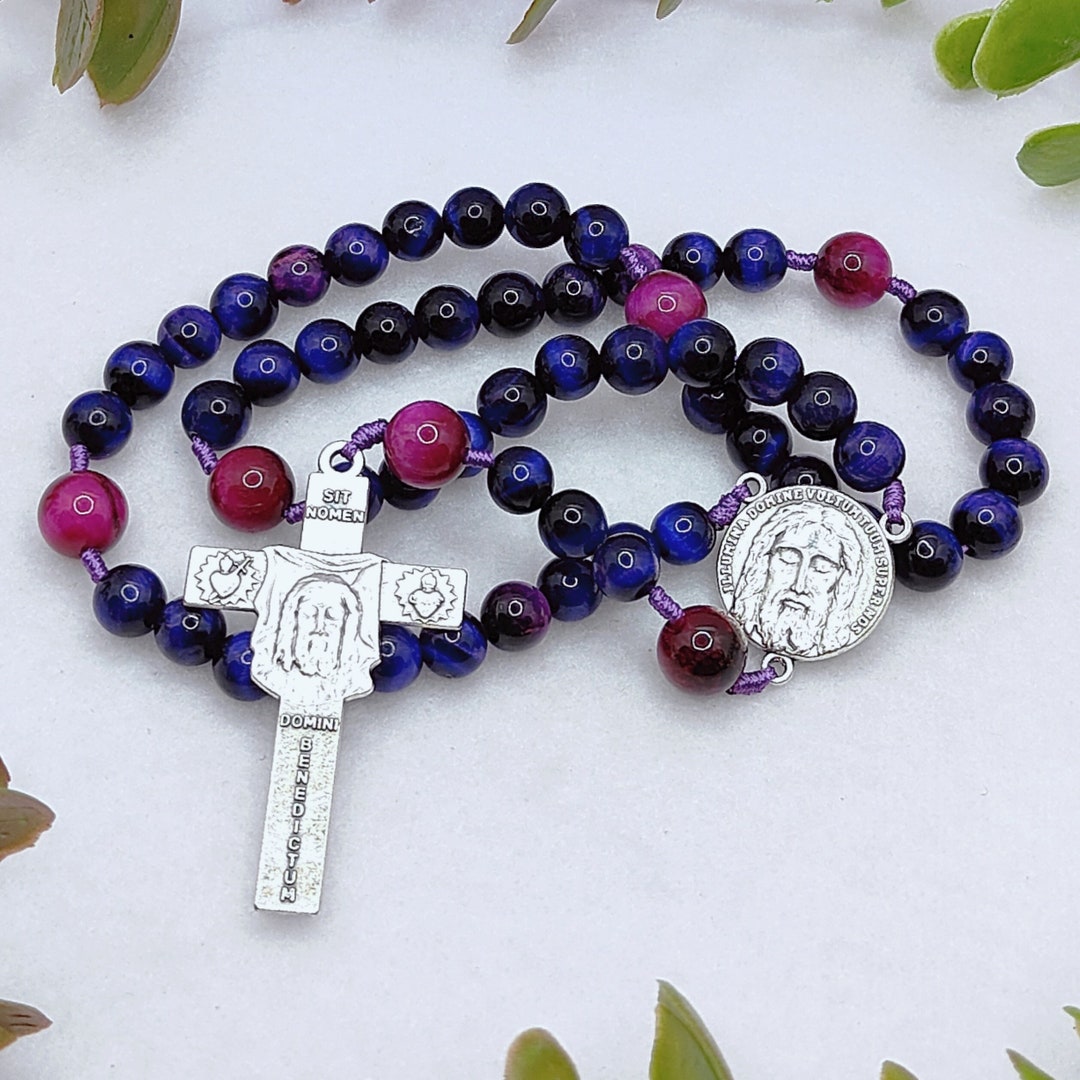 Shroud of Turin Rosary, Holy Face of Jesus Rosary, Purple Tiger Eye ...
