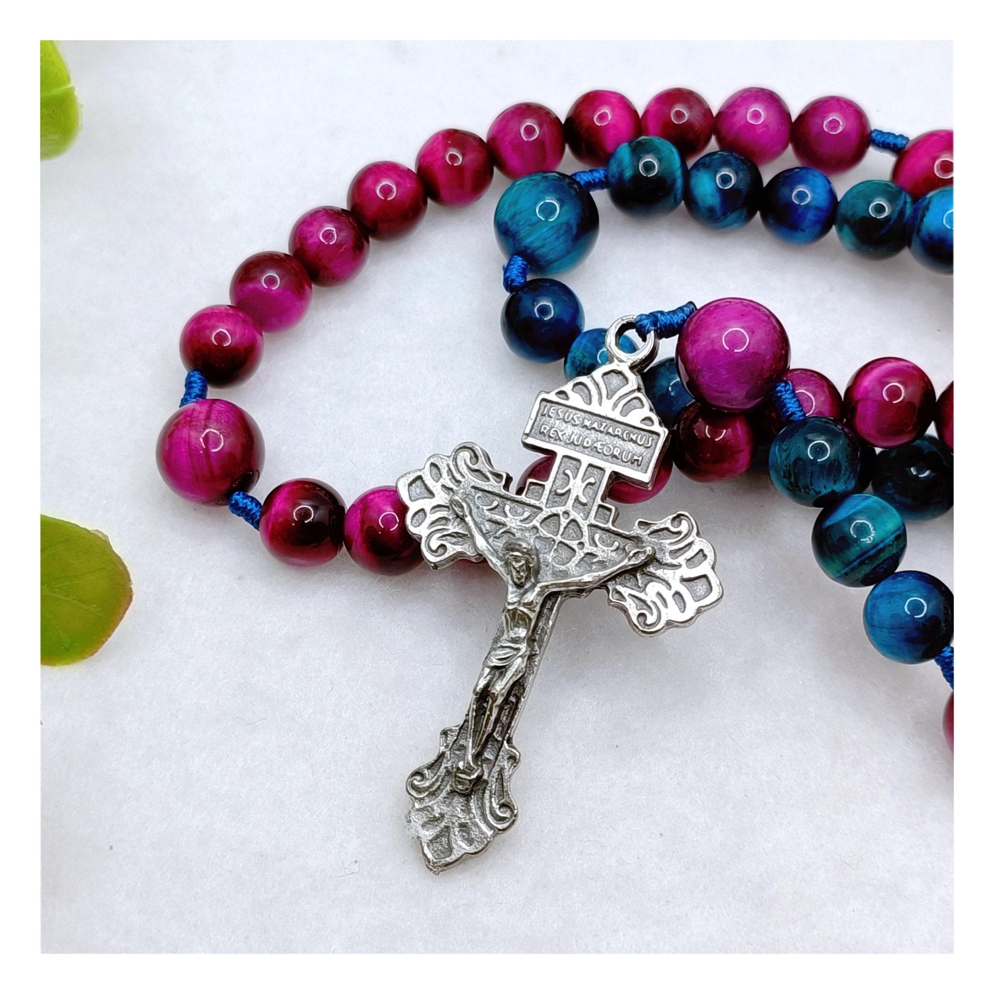Chaplet of Divine Mercy Rosary With Rose Red Tiger Eye Blue - Etsy
