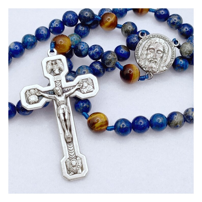 Shroud of Turin Holy Face of Jesus Rosary With Blue Lapis Lazuli ...