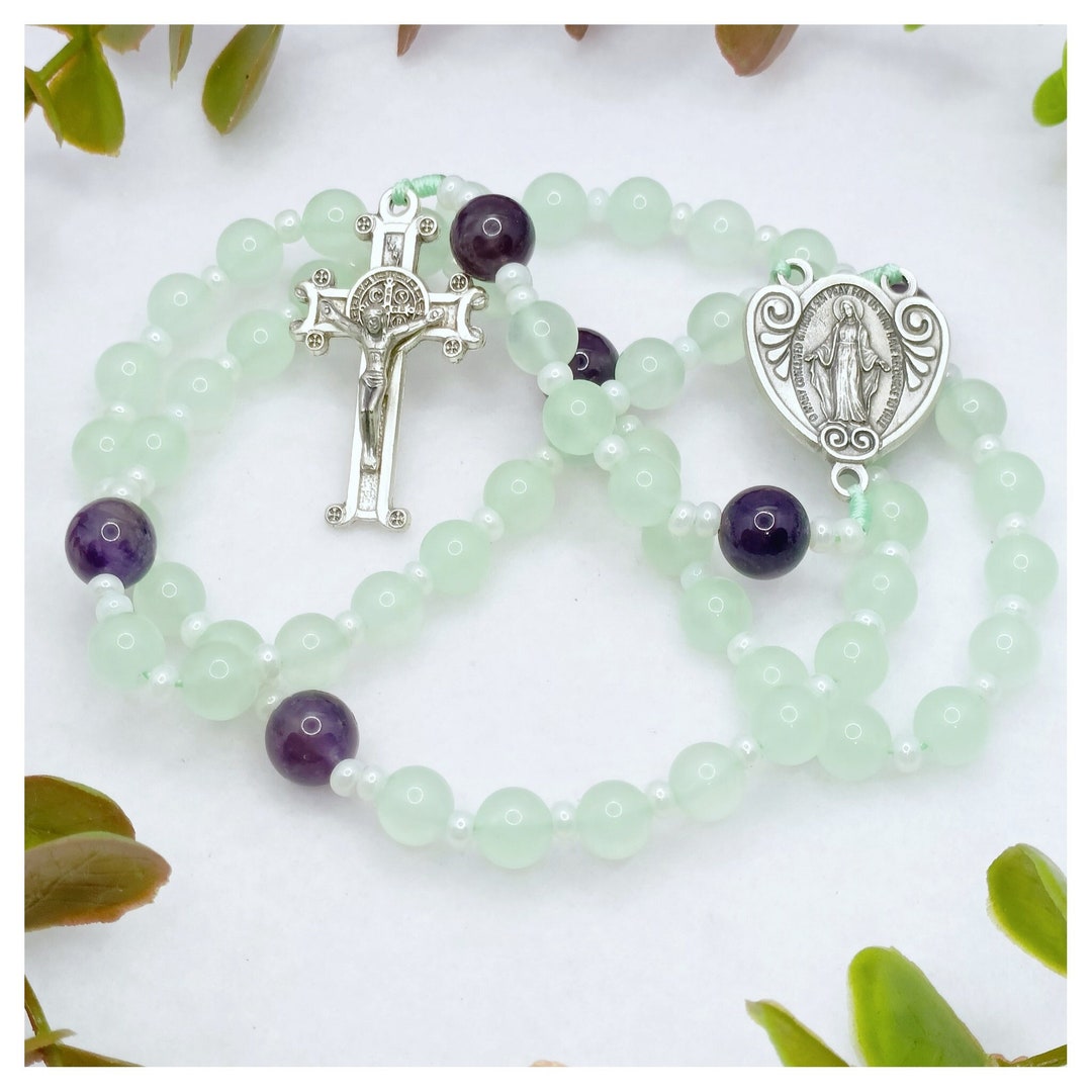 Lady of Miraculous Rosary, Green Jade, Purple Amethyst, Miraculous ...