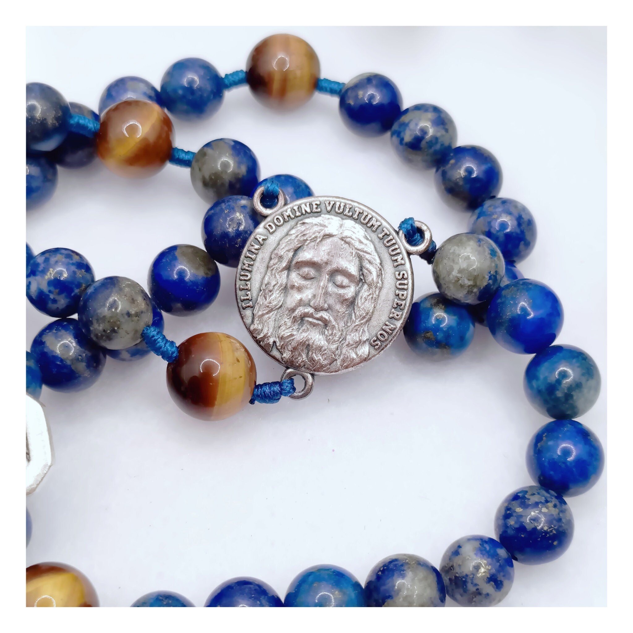 Shroud of Turin Holy Face of Jesus Rosary With Blue Lapis Lazuli ...