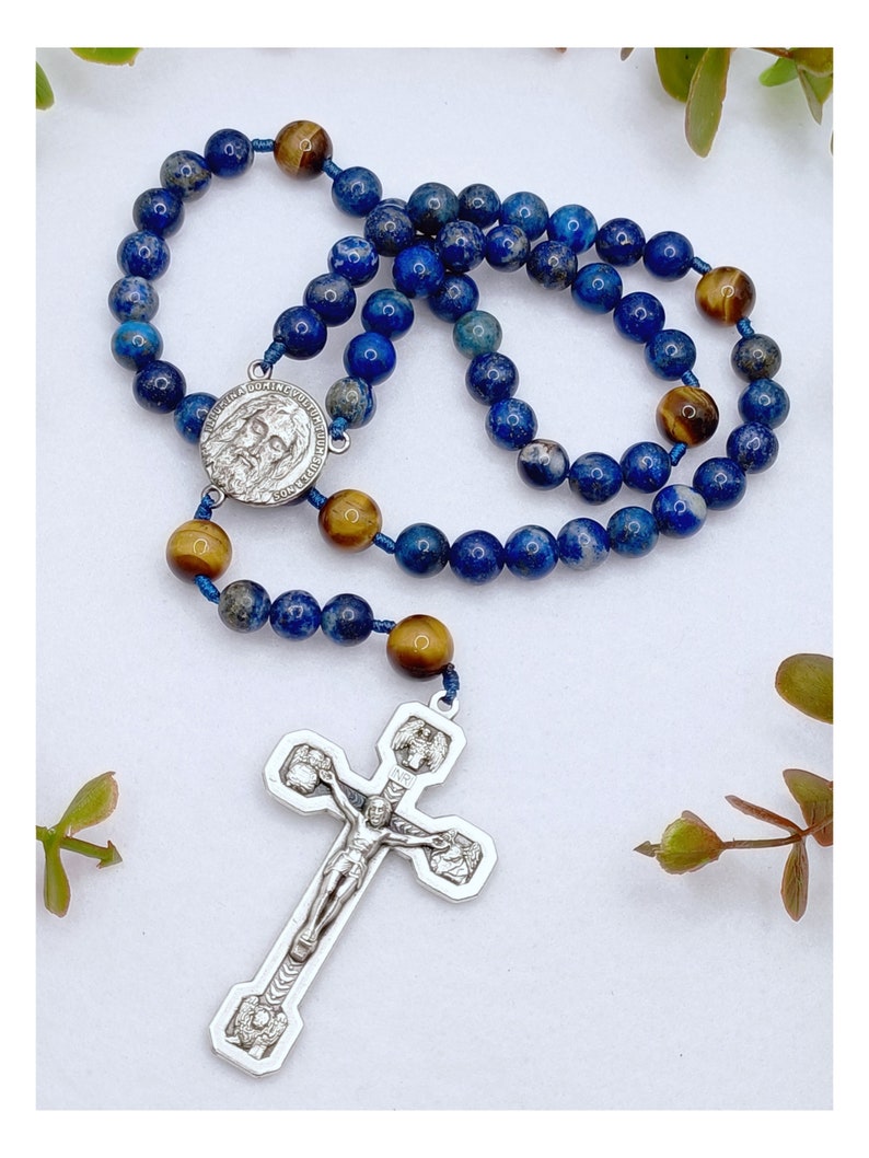 Shroud of Turin Holy Face of Jesus Rosary With Blue Lapis Lazuli ...