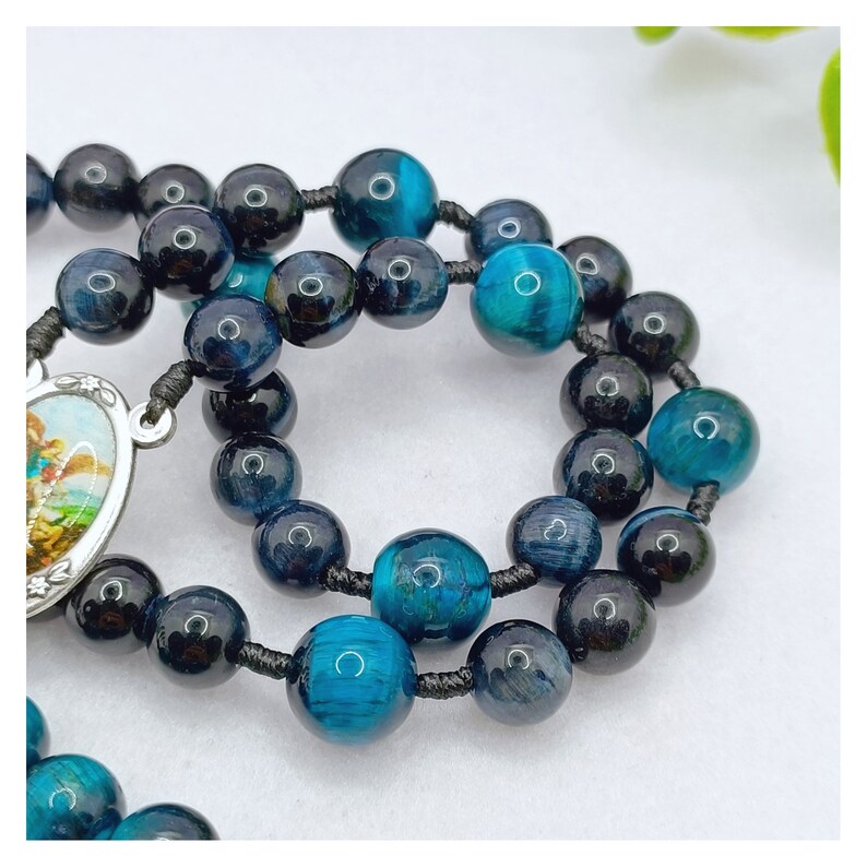 Chaplet of Saint Michael Rosary, Archangel Rosary, Deep Blue Tiger Eye, Blue Tiger Eye, Pardon ...