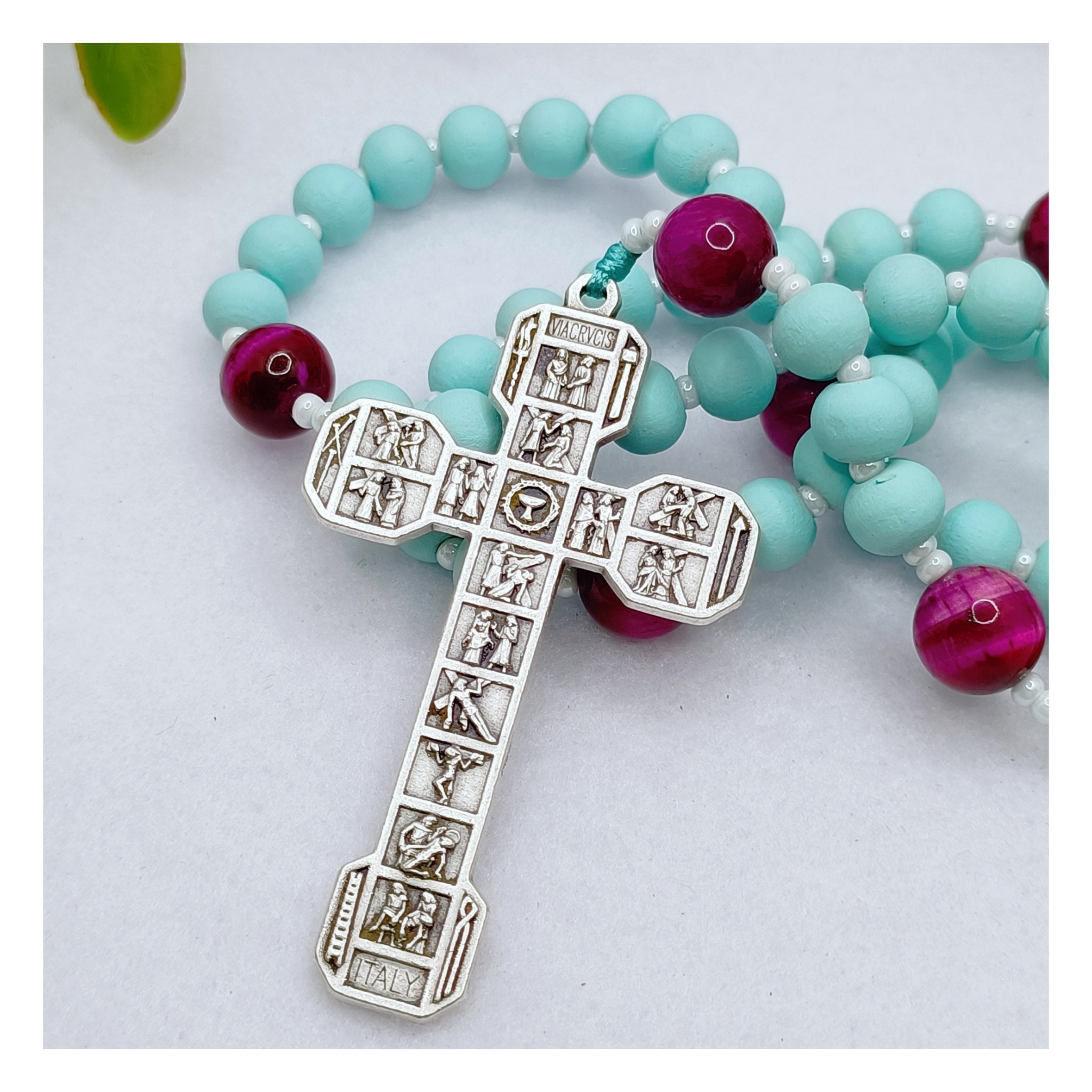 Chaplet of Divine Mercy Rosary, Blue Wood Rosary, Red Tiger Eye Rosary ...