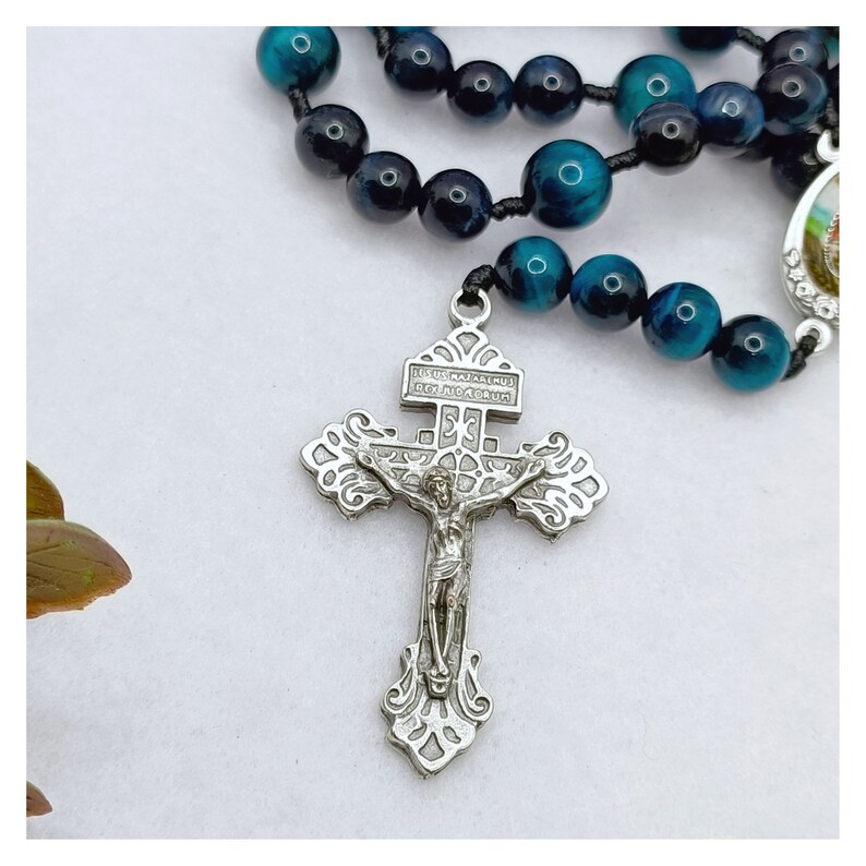 Chaplet of Saint Michael Rosary, Archangel Rosary, Deep Blue Tiger Eye, Blue Tiger Eye, Pardon ...