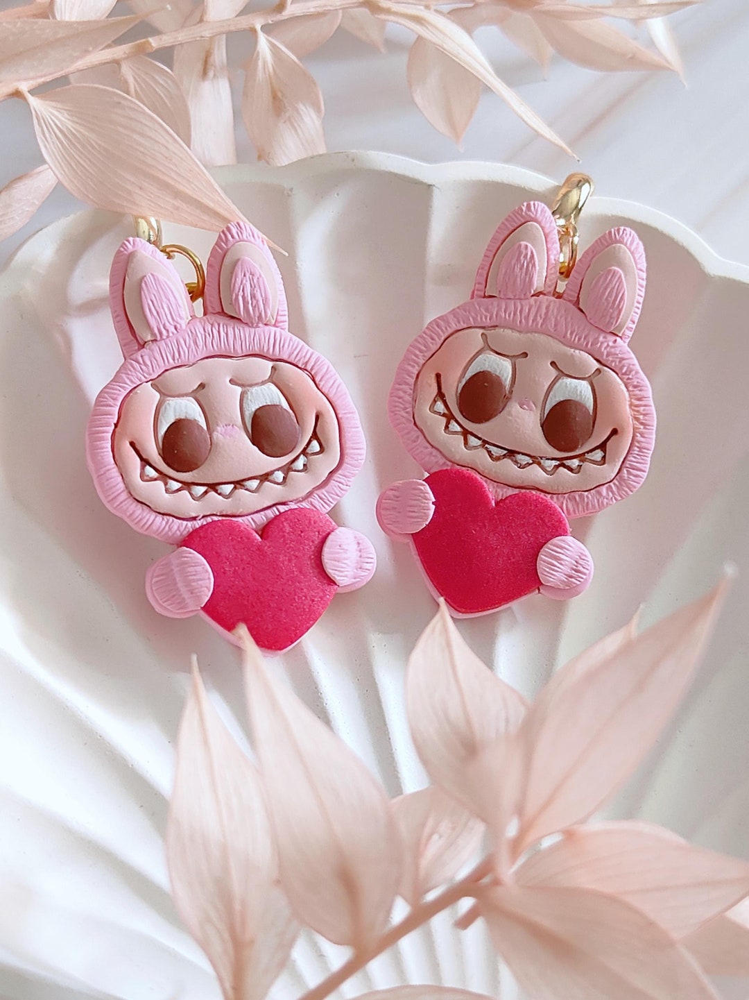 Cute Labubu Earrings 18K Gold Plated Studs, Valentine's Day Gift ...