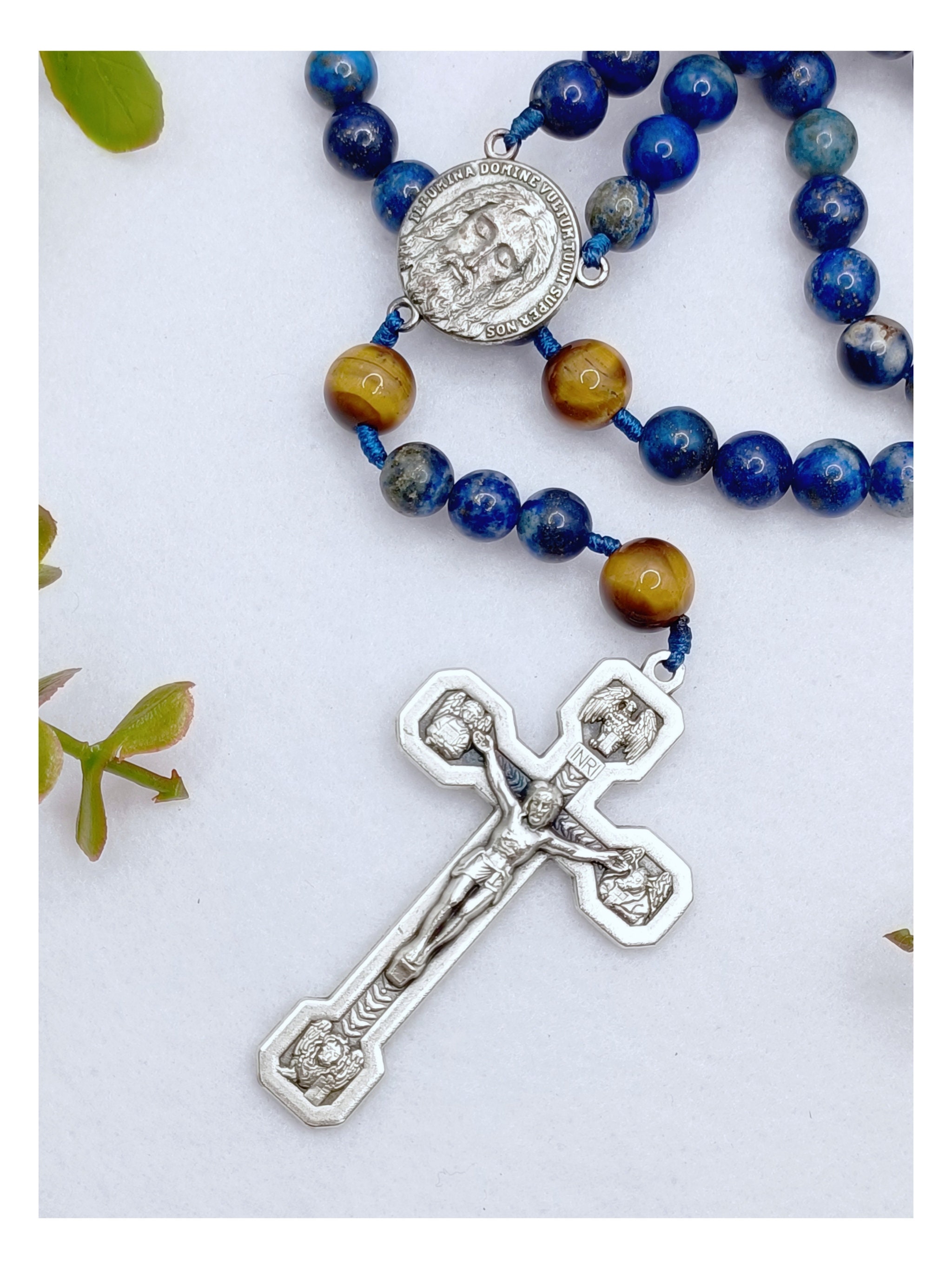 Shroud of Turin Holy Face of Jesus Rosary With Blue Lapis Lazuli ...