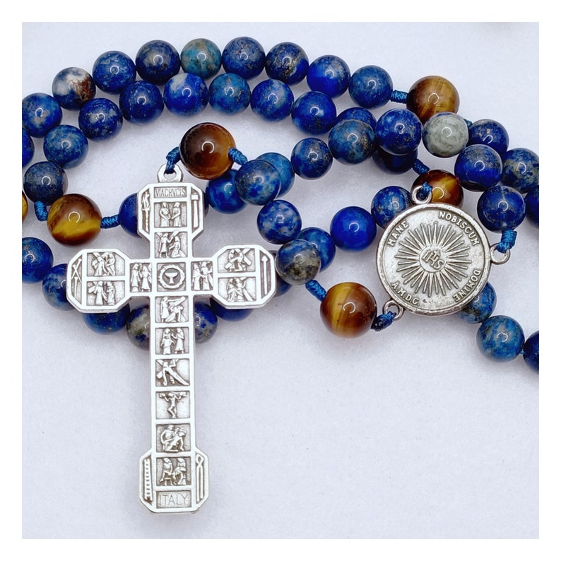 Shroud of Turin Holy Face of Jesus Rosary With Blue Lapis Lazuli ...