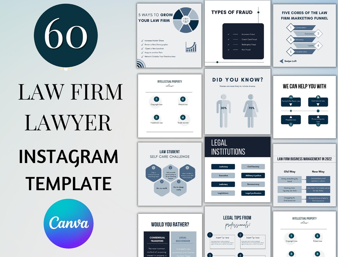 Law Firm Instagram Post Templates | Attorney Social Media (CANVA) - Etsy