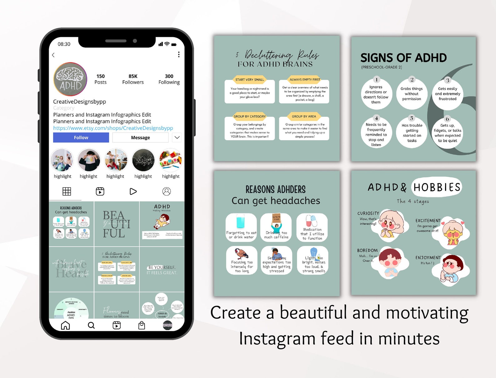ADHD Coach Instagram Template, Mental Health Resource (canva Editable ...