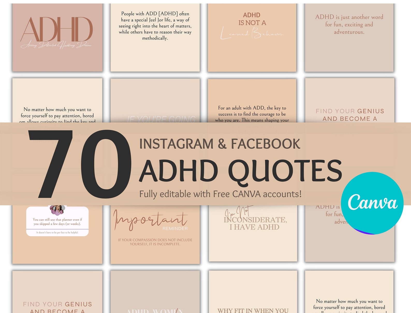 70 ADHD Quotes Instagram Post Template | Canva (digital Download) - Etsy