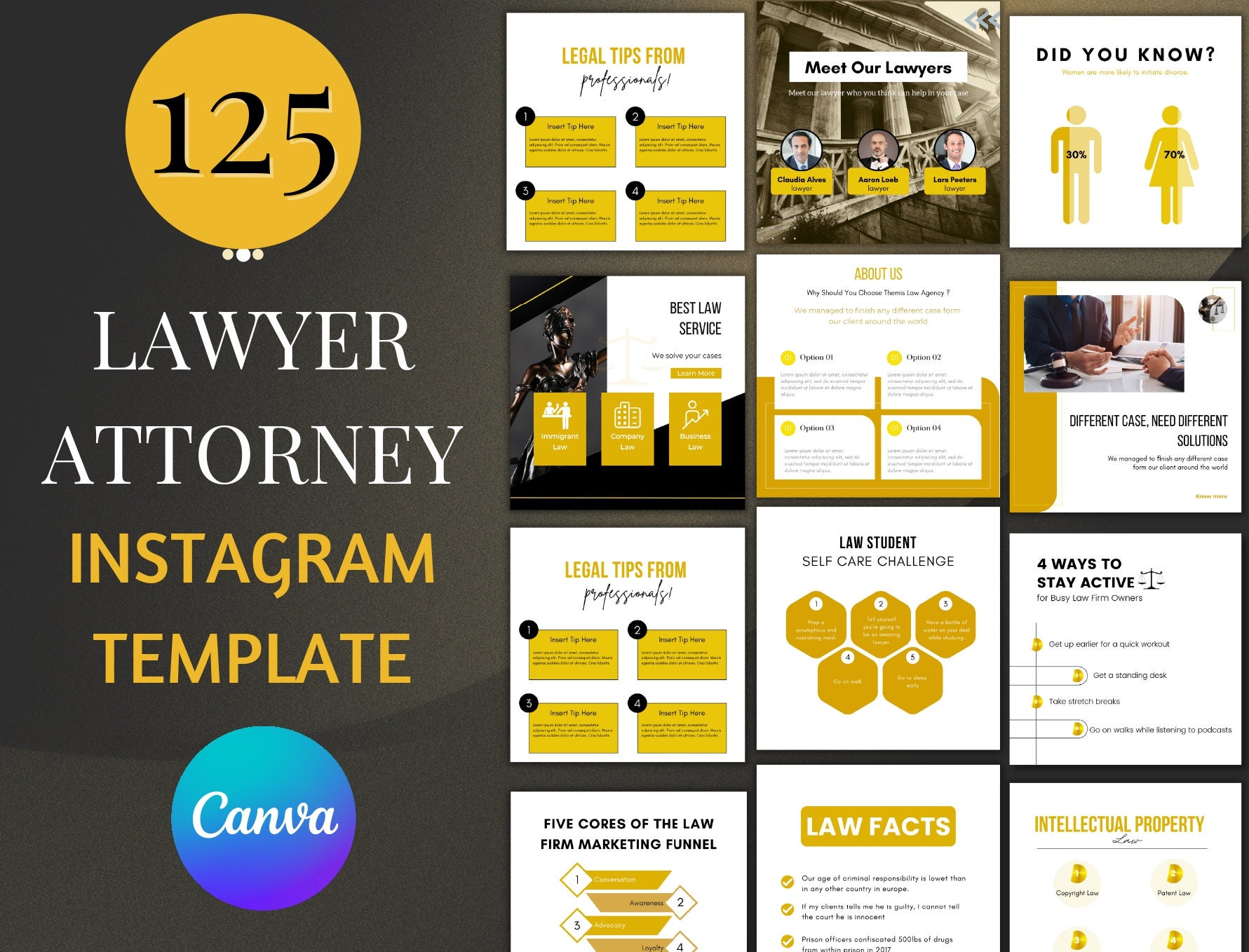125 Lawyer Instagram Post Templates | Attorney Canva Bundle - Etsy