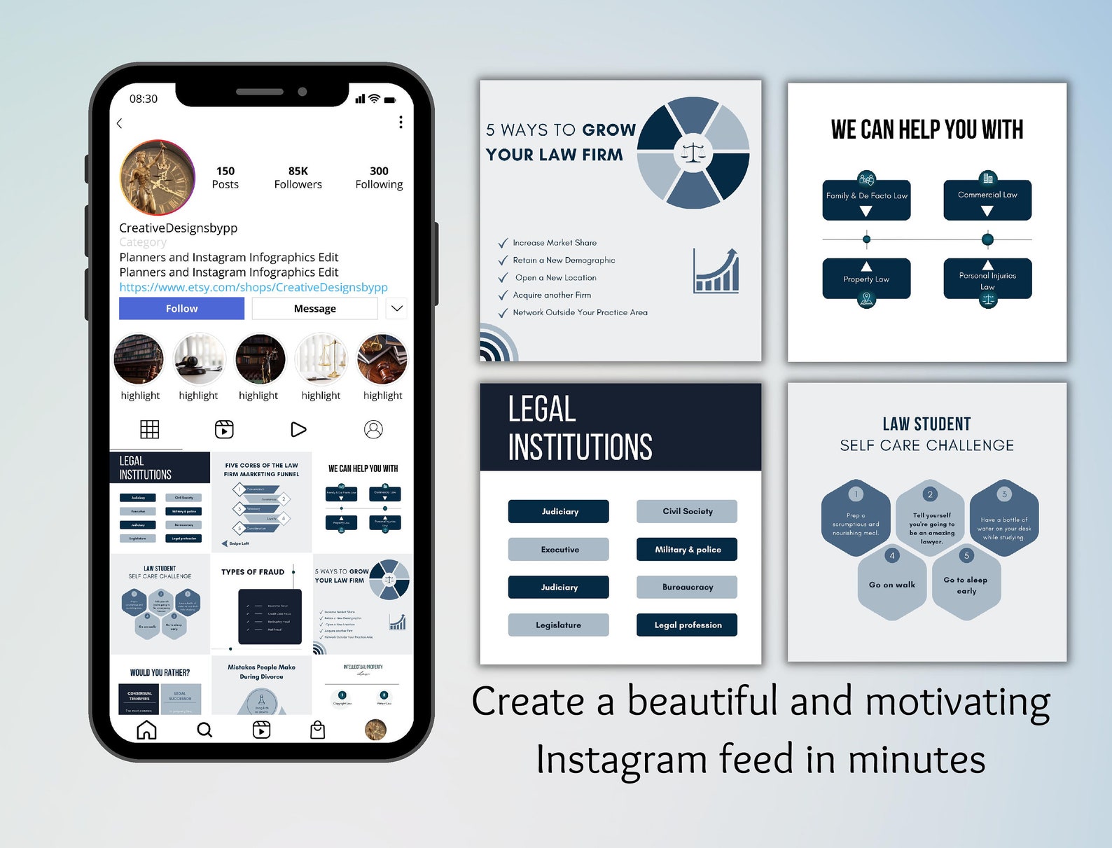 Law Firm Instagram Post Templates | Attorney Social Media (CANVA) - Etsy
