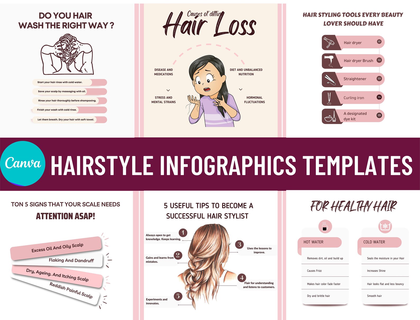 30 CANVA EDITABLE ! Hairstyle Infographics Templates | Hairstylist ...