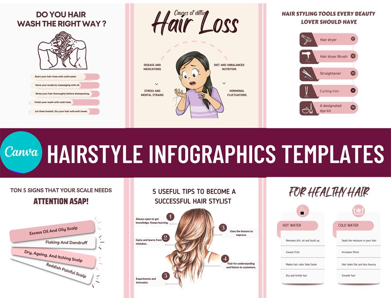 30 CANVA EDITABLE ! Hairstyle Infographics Templates | Hairstylist ...