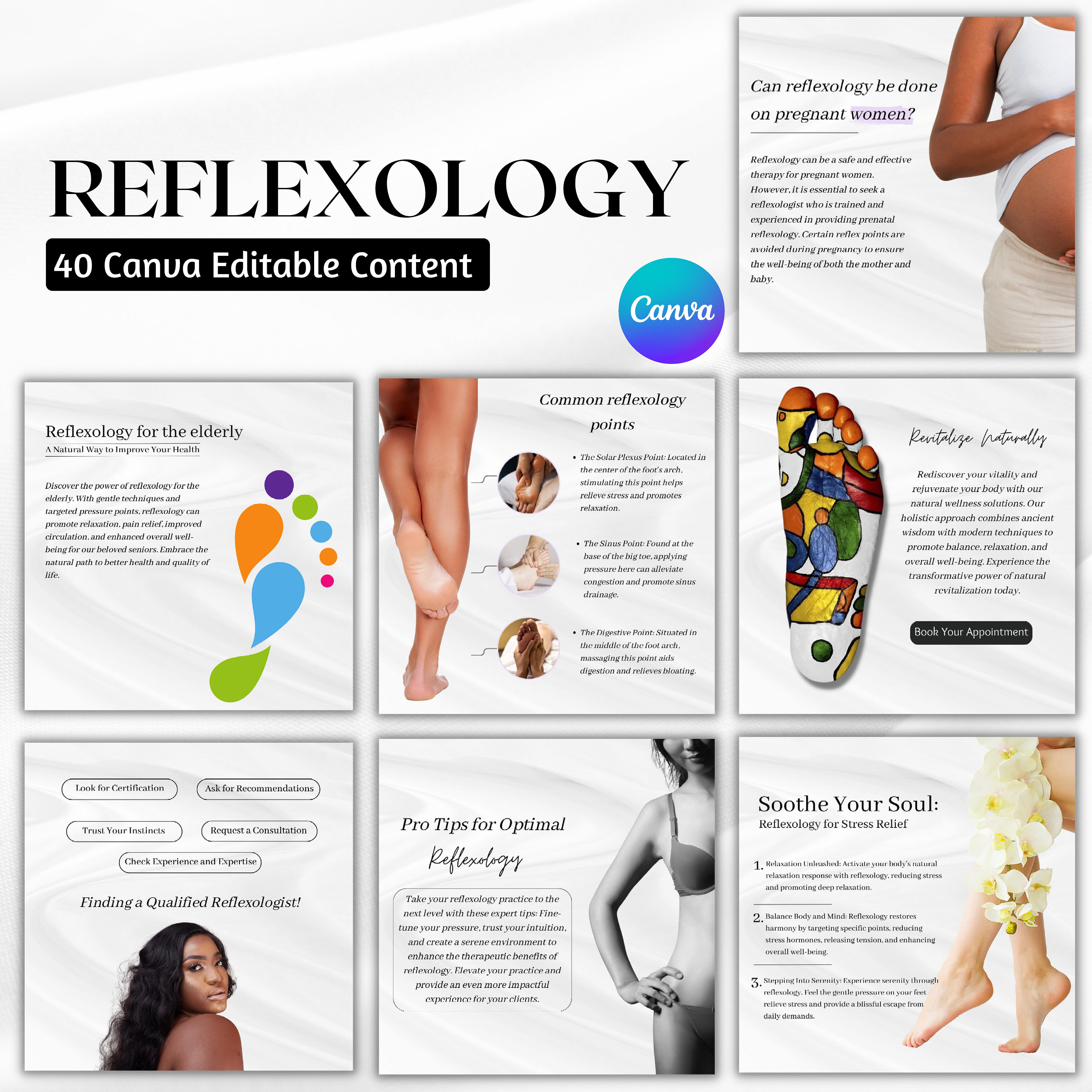 40 Reflexology Instagram Templates Marketing Bundle - Canva Editable - Etsy