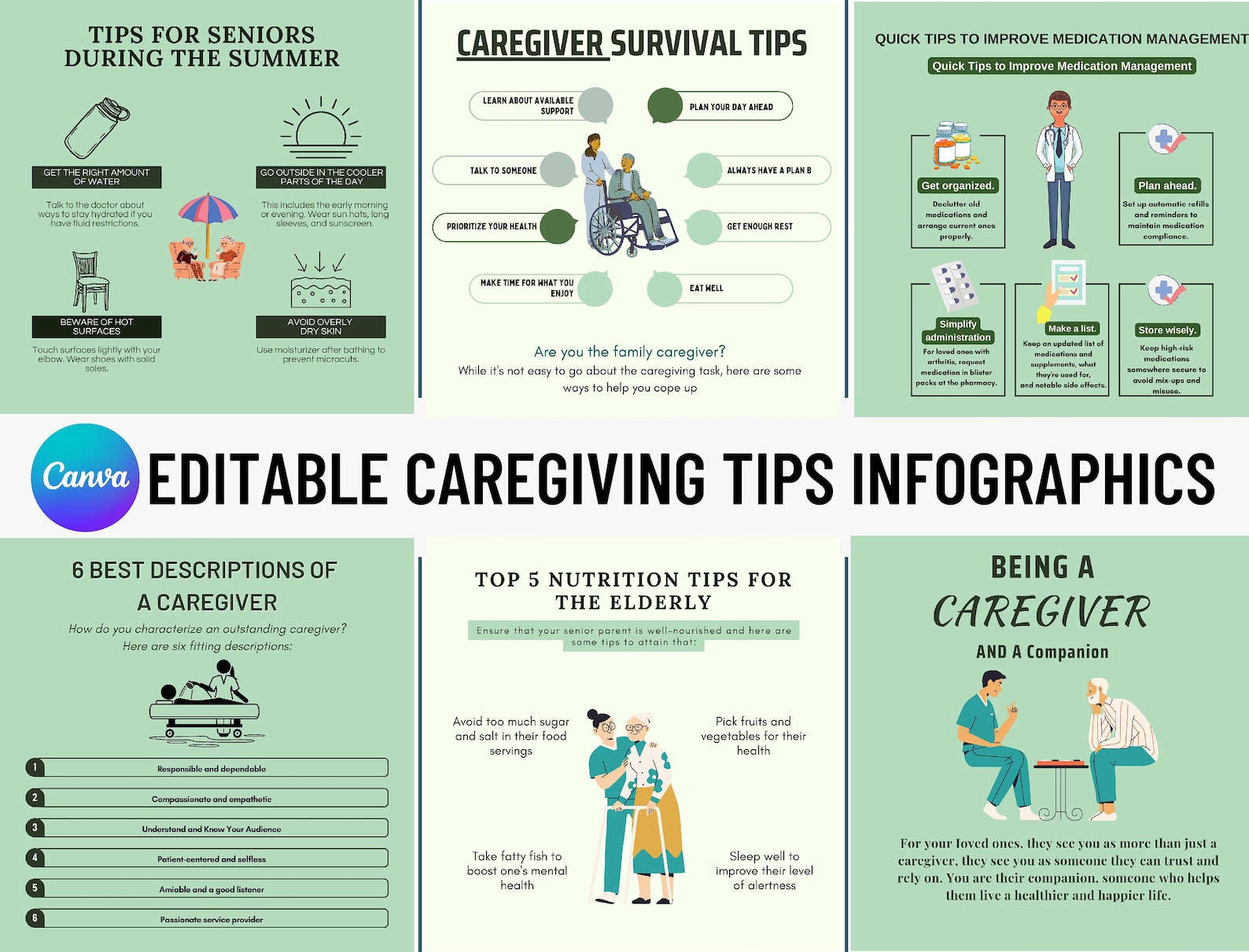 30 CANVA EDITABLE Caregiving Tips Infographics, Home Care Nurse ...