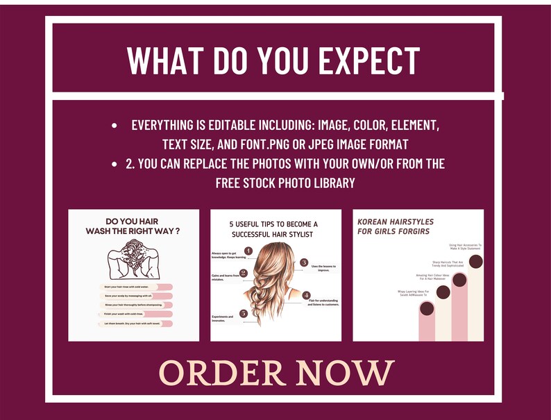 30 CANVA EDITABLE ! Hairstyle Infographics Templates | Hairstylist ...