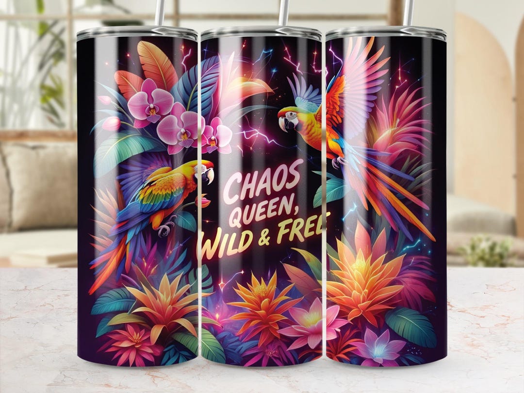 Tropical Tumbler Wrap: Chaos Queen Parrots & Flowers (20 Oz Seamless ...