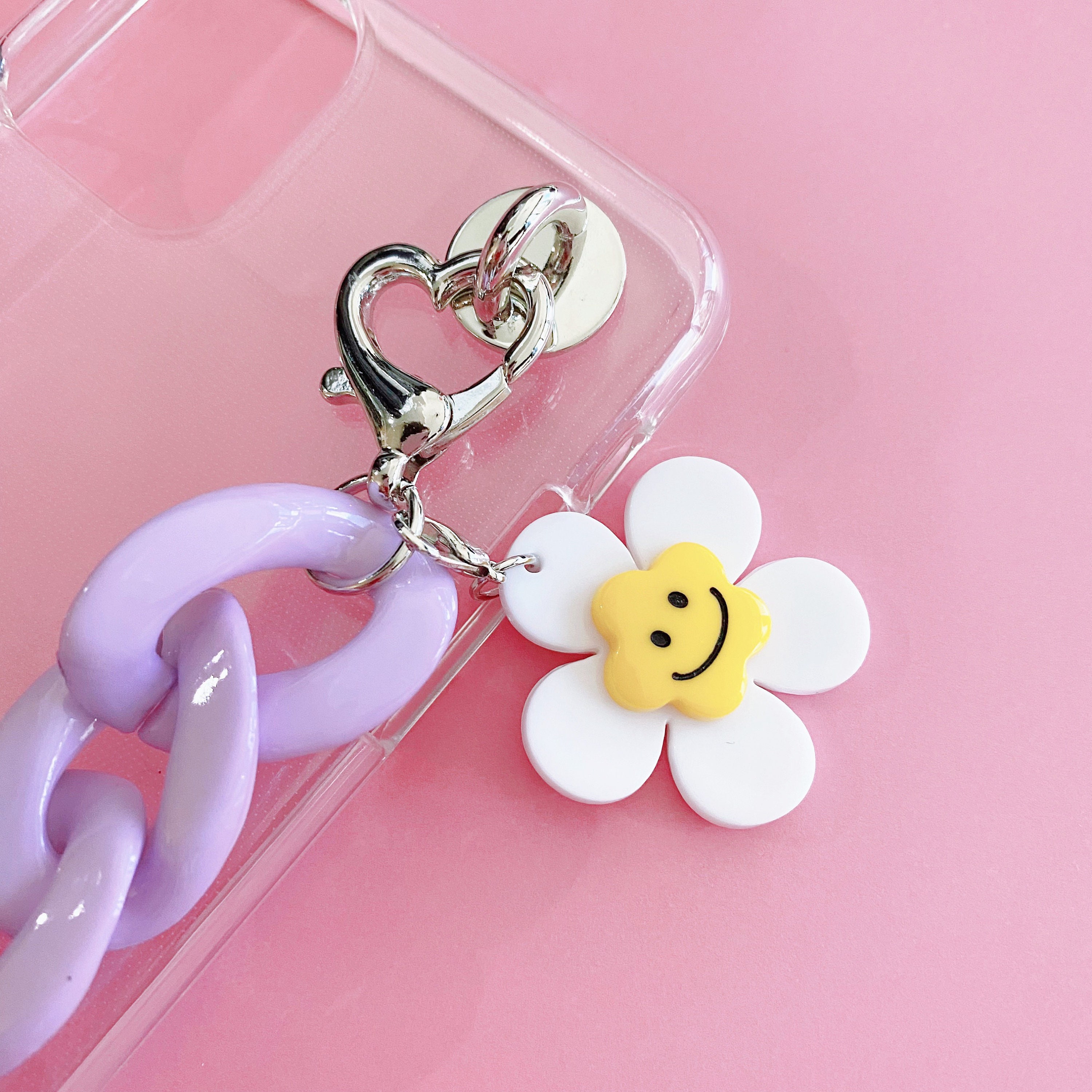 Cute Phone Case Chain Purple Phone Strap Holder with Smiley | Etsy